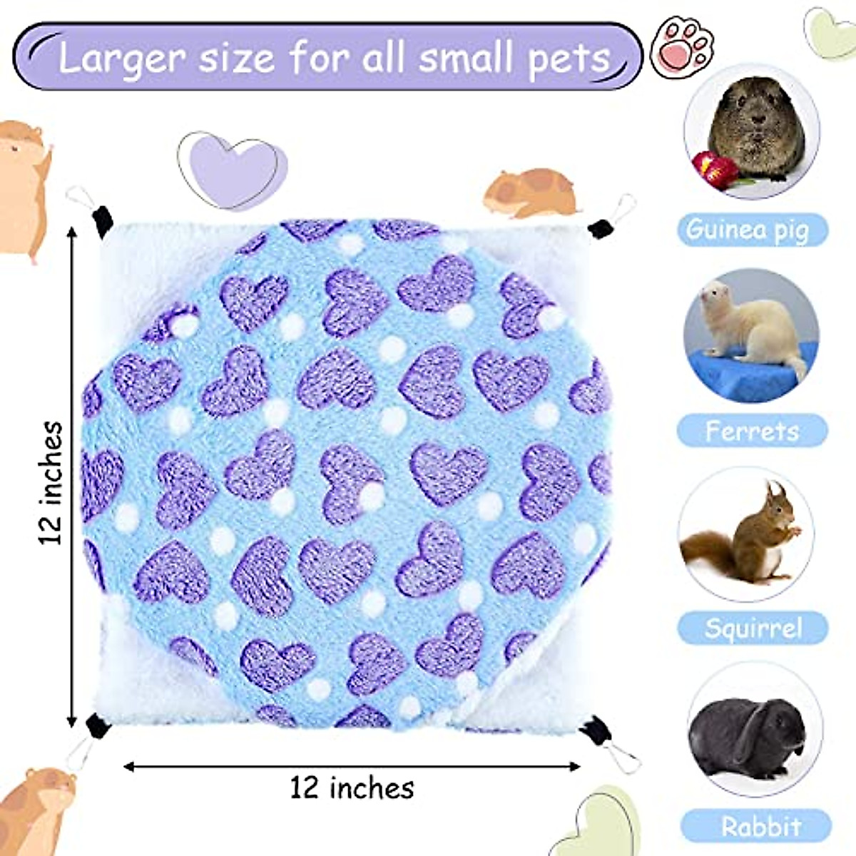 Boao 2 Pcs Guinea Pig Rat Hammock Hamster Hanging Hammock/ Accessories for Small Animals Chinchilla Parrot Sugar Glider Ferret (Purple, Coffee Color, Heart Pattern)