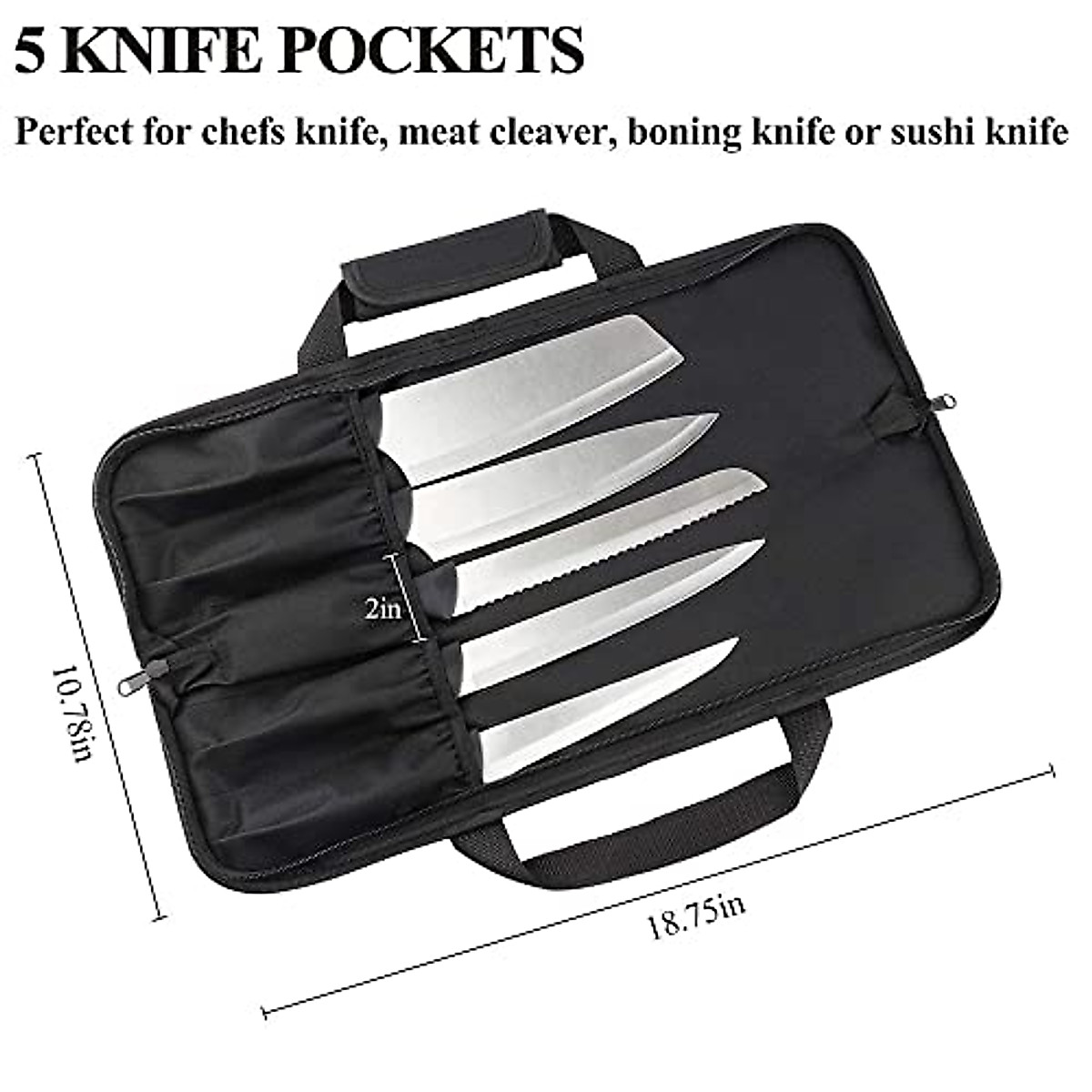 HUHAOLIANHE Professional Nylon Kitchen knife Bag (5 Pockets) Storage Carrying Pouch Red Portable Chef Knife Roll Case