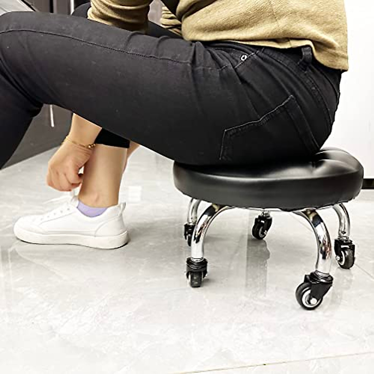 Figrosd Low Rolling Stool Roller Short Stools Universal Swivel Caster Stools Easy Mobility and Convenient Work,9 inch Height-Weight Capacity 350 Pounds (Black)