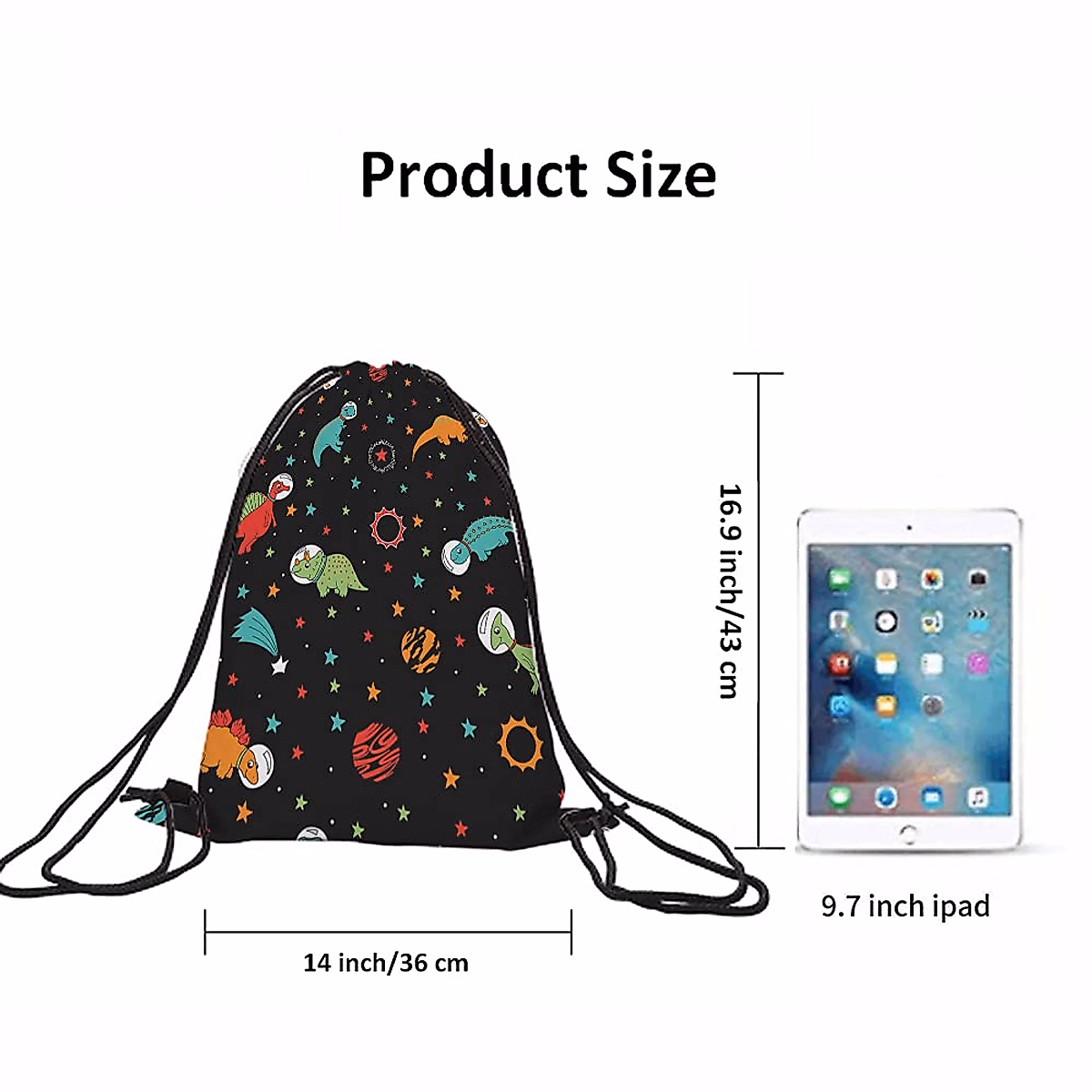 Beabes Cute Dinosaur Astronauts Drawstring Bags Backpack Bag Outer Space Galaxy Planet Spaceship Stars Cool Animal Sport Gym Sack Drawstring Bag String Bag Yoga Bag for Men Women
