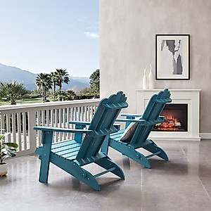 ACUEL Folding Adirondack Chair, Poly Lumber Fire Pit Chair, Durable All-Weather Patio Chairs for Garden, 350 Lbs Support Oversized Adirondack Chair(Blue, 1 pc)