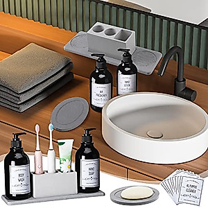 Bathroom Accessory Set Including Bathroom Toothbrush Holder Soap Dish Bathroom Hand Soap Shampoo Dispenser Waterproof Label Stickers for Bathroom and Kitchen