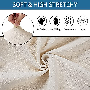 smiry Waterproof Seat Covers for Dining Room Chairs Set of 4, Stretch Jacquard Removable Washable Chair Seat Slipcovers Protector, No Rear Covers, Beige