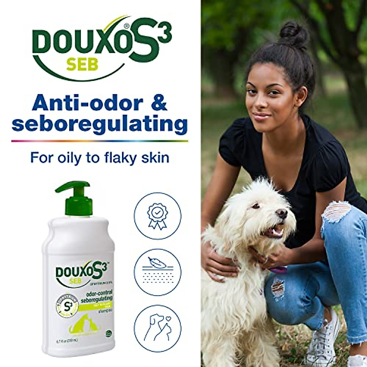Douxo S3 SEB Shampoo 16.9 oz (500 mL) - Relief for Seborrhea in Dogs and Cats (Helps with Oily to Flaky Skin)