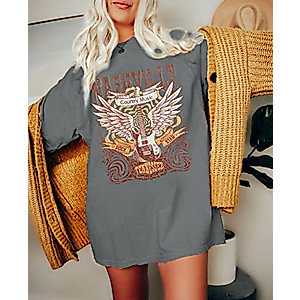 Women's Oversized Country Music Shirts Nashville Concert Outfit Casual Rock Band Tshirt Vintage Graphic Tees Tops Gray