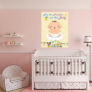 Hooqict Pin The Pacifier On The Baby Game, Baby Pacifier Games Poster with 72pcs Pacifiers Stickers Baby Shower Games Party Favors Girls Boys Kids Birthday Party Supplies