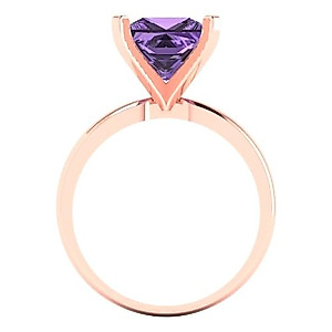 Clara Pucci 3.0 ct Princess Cut Solitaire Simulated Alexandrite Engagement Bridal Promise Anniversary Ring 18K Rose Gold Size 9.5