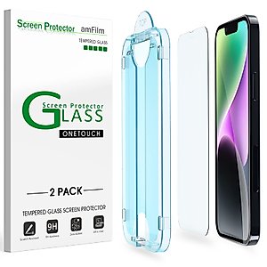 amFilm Screen Protector OneTouch for iPhone 14 Plus 6.7" 2022 iPhone 13 Pro Max 6.7" 2021 with Easy Installation Kit, Full Coverage Case Friendly, Tempered Glass, 2 Pack