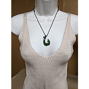 Earthbound Pacific Greenstone Jade Stylized Hawaiian Fish Hook Necklace, Green (QZFH141b)