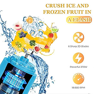 Cordless 21oz Portable Blender BPA Free With Personal Blender Cup, Best For Smoothie, Shakes, and Cocktails, With Durable Stainless Steel Blades, USB-C Rechargeable in Blue By WIZTRONIX