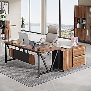 Tribesigns 70.8" Executive Desk with 35.4" File Cabinet Combo, Industrial L-Shaped Computer Desk, Extra Large Workstation with Drawers and Open Storage, Business Furniture Set for Home Office