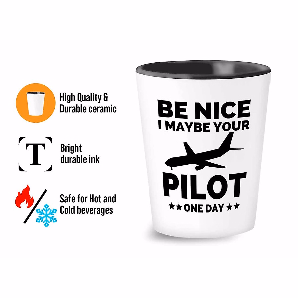 Bubble Hugs Pilot Shot Glass 1.5Oz - Pilot One Day - Pilot Gifts Airplane Flying Captains Aviator Airline Aviation