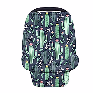 Advocator Green Cactus Baby Car Seat Covers Multifunctional Infant Carseat Canopy for Boys Girls,Stretchy Breathable Adjustable Peep Window