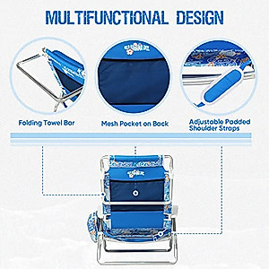 Old Bahama Bay Reclining Beach Chair Backpack 5-Position Lay Flat Lounge Chair for Adults Heavy Duty Portable Folding Lightweight with Cooler Bag Camping Chair for Sand Outdoor Blue