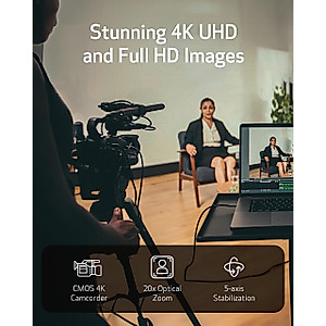 Canon XA60 Professional UHD 4K Camcorder with LCD Touchscreen and 20x Optical Zoom Lens (Black)