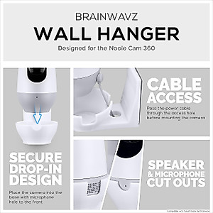 Adhesive Wall Mount for Nooie Cam 360 Baby Monitor Camera Shelf Holder, Easy to Install, No Tools Needed, No Mess, No Drilling, Strong Mount, White by Brainwavz
