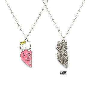 NAT MEYA Y2k KT Cat Necklace Bracelet for BFF 2 Besties Pink Matching Cute Magnetic Half Heart Pendant Panda Best Friend Pendant Necklace for Girls Women - Style A Necklace