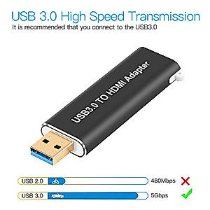 DYSYXD USB to HDMI Adapter USB 3.0 to HDMI for HDTV/Monitors/Projectors 1080P USB 3.0 to HDMI Audio Converter Compatible with Windows 10