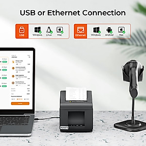 MUNBYN Receipt Printer P072, USB Receipt Printers Support Cash Drawer&80mm Receipt Paper, Thermal Receipt Printer for Small Business, POS Printer Compatible with for Windows/Mac/Linux(Black)