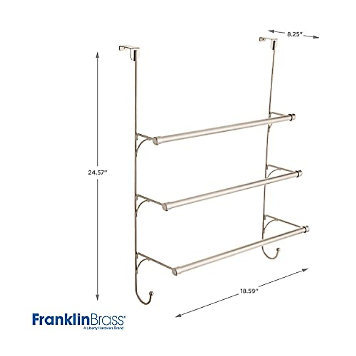 Franklin Brass Over The Door Triple Towel Rack with Hooks, Satin Nickel -bathroom Towel Holder, -bathroom Accessories, 193153-FN 18.66 x 8.27 x 24.57 Inches