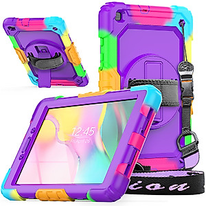 ausleben 2019 Case for Samsung Galaxy Tab A 8.0 inch case 2019,SM-T290/SM-T295.Full Body Protection Case with Built-in Screen Protector Pen Holder [360 Rotating Hand Strap] for T290 (Colourful)
