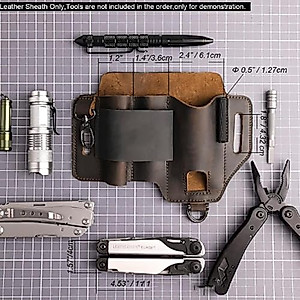 Men ED C Belt Organizer - Men Leather EDCs Organizer Sheath, EDCs Belt Sheath Pocket Organizer | multitooll Pouch Flashlight Sheath with Pen Holder, ED C Gear Holder Belt Attachment for Flashlight