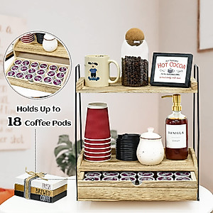 Coffee Bar Accessories and Organizer Countertop, Coffee Station Organizer with Drawer Wood Kitchen Countertop Organizer, Condiment and Snack Organizer for Kitchen, office, bathroom