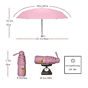 Mini Travel Umbrella - Wind Resistant, Small- Compact, Light, Strong Steel Shaft, Windproof, Mini, Folding and Portable - Backpack, Car, Purse Umbrellas for Sun and Rain - 99% UV Protection for Men and Women, Compact Umbrella (light pink with gift box)