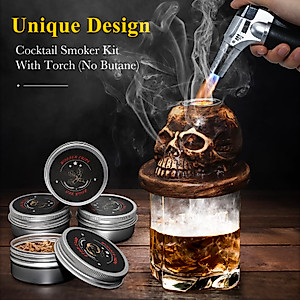 Cocktail Smoker Kit with Torch & 4 Flavors Wood Smoker Chips, iTayga Ceramics Whiskey Smoker Kit for Cocktails, Whiskey, Drinks, Bourbon - Unique Gifts for Men/Father/Husband/Friends(No Butane)