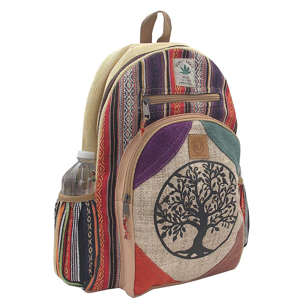 KayJayStyles Bohemian Handmade & Print Large Multi Pocket Hemp Rucksack Backpack (Tree Of Life)