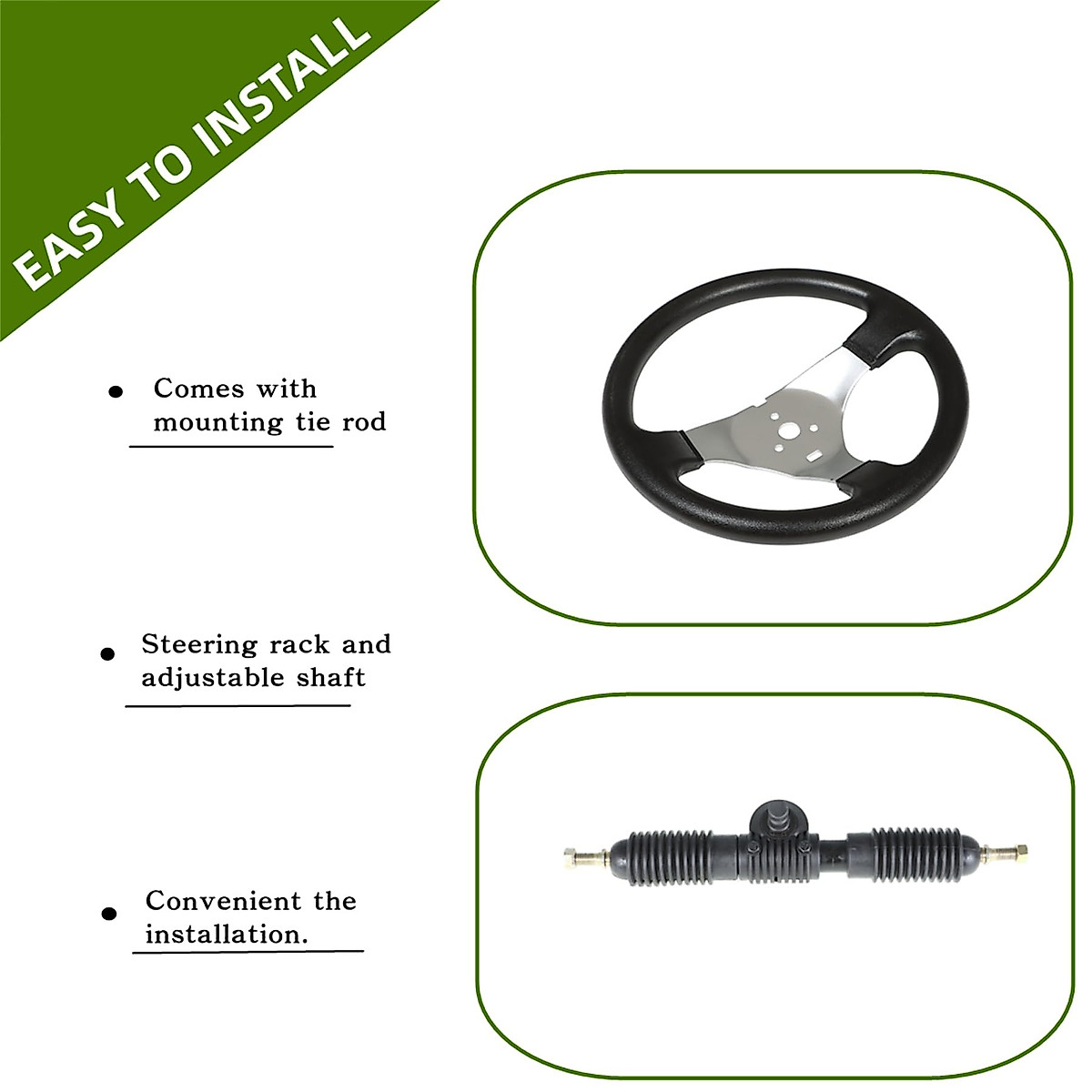 ALL-CARB Go Kart 300mm Steering Wheel Steel Kit Gear Rack Pinion 320mm Adjustable Tie Rod Rack Shaft Assembly Replacement for 110cc Go Kart