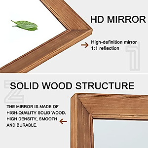 Trvone Full Length Mirror Solid Wood Frame Mirror Floor Mirror with Standing Holder Vertical and Horizontal Hanging Wall Mirror Dressing Mirror for Bedroom Living Room(65"x22", Tawny Brown)