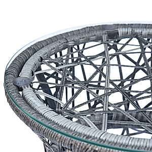 MCombo Patio Wicker Papasan Swivel Chair Sectional Set with Cushion and Frame Base Rattan Comfy Outdoor Loveseat Gray Outdoor Indoor,Dorm,Living Room for 2 Person 6081-PC03-EY