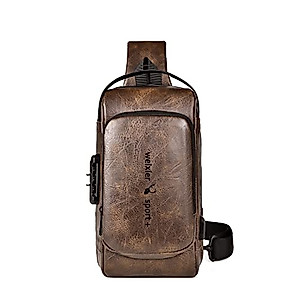 BBJMTCJTZ Leather Crossbody Shoulder Bags Anti -theft Rechargeable Hole Chest Bag Travel Bags (dark brown)