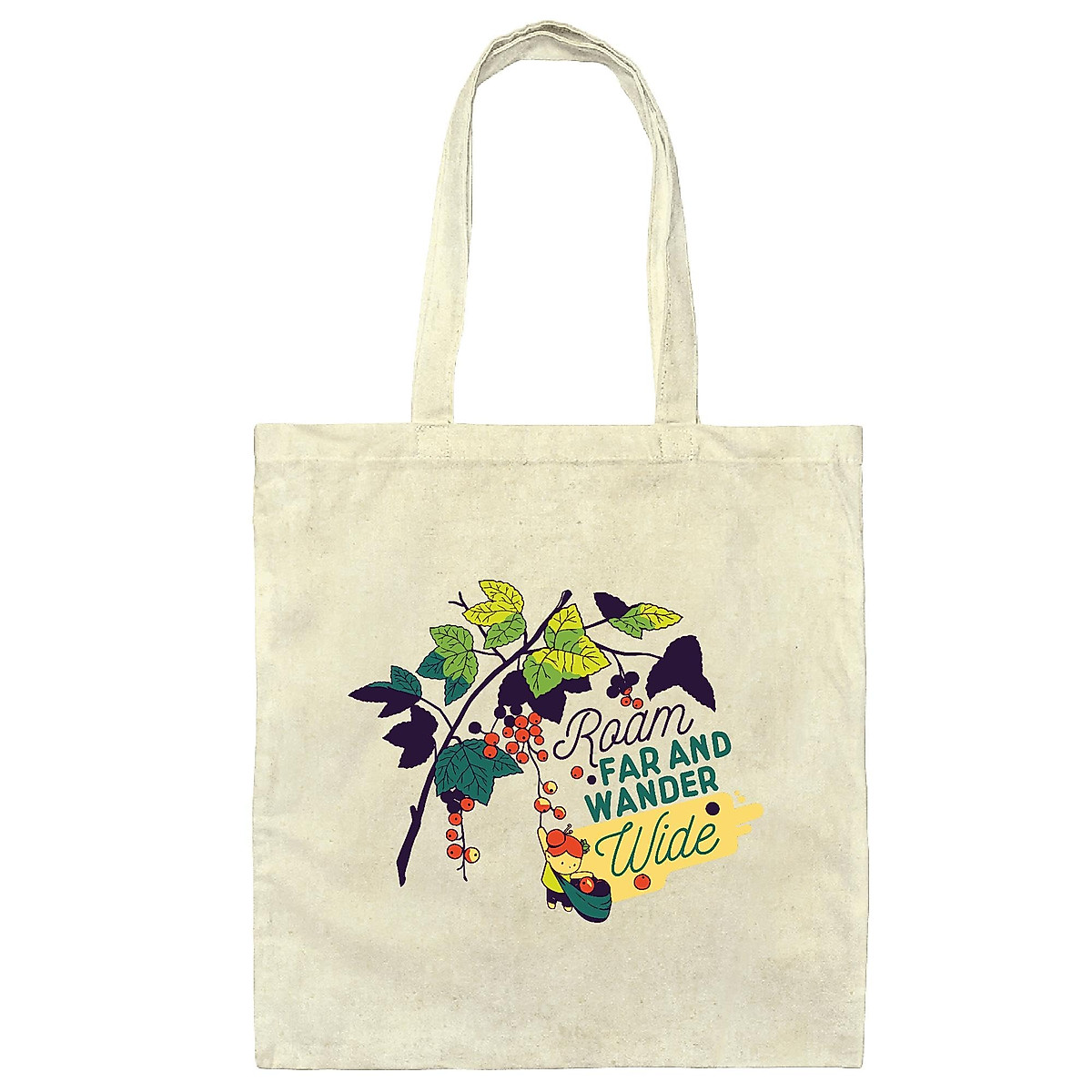 Nature Outdoors Quote Gift Tiny Girl Collecting Berries and Roaming Far and Wide for Kids Natural White Multicolor Canvas Tote Bag