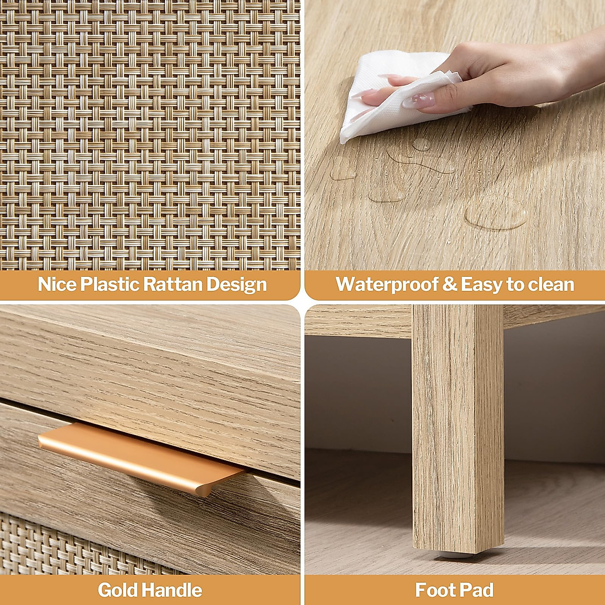 SICOTAS Rattan Console Table for Entryway - Boho Entryway Table with Storage and Drawers, Wood Small Entry Table for Hallway Behind Couch Table Sofa Table, Light Oak