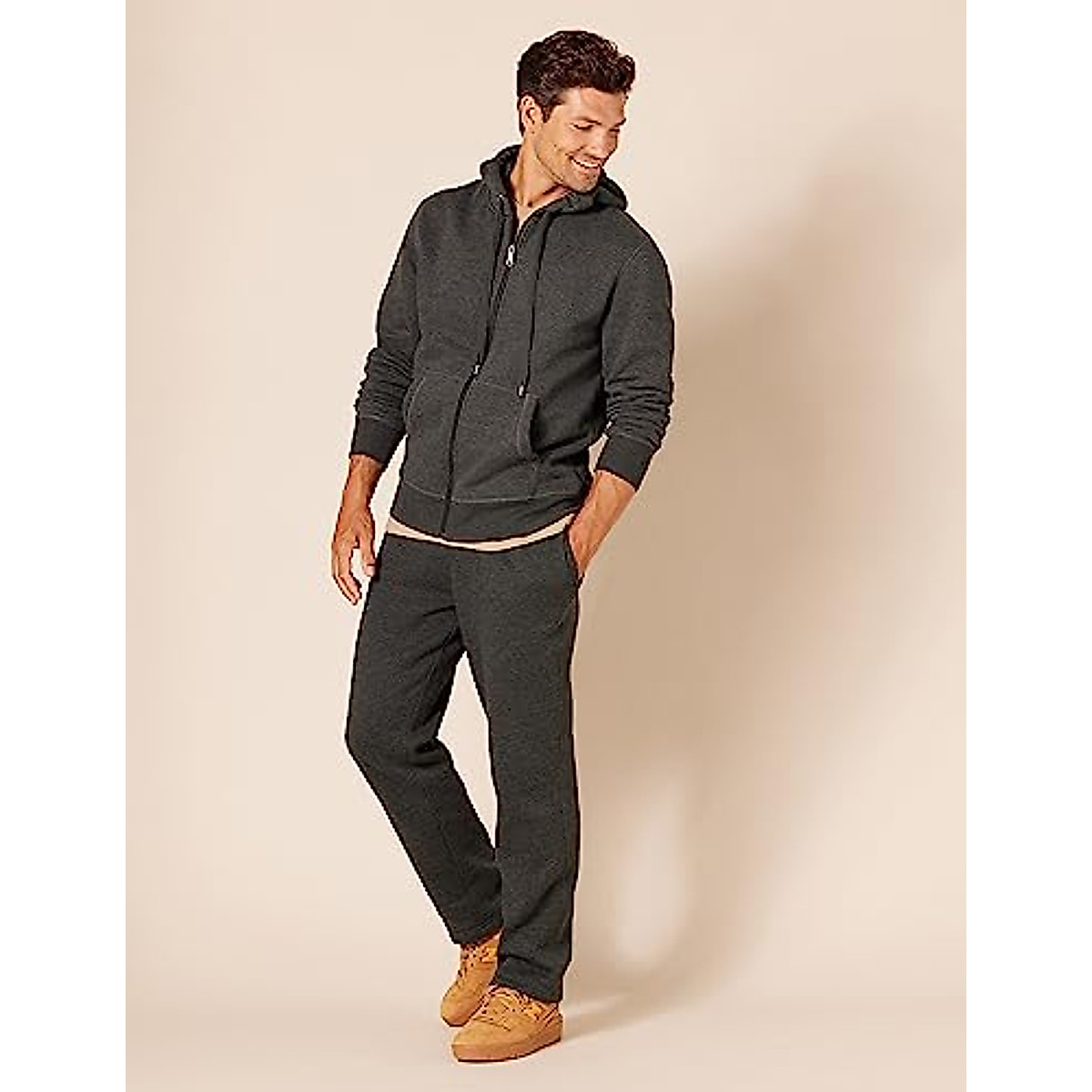 Amazon Essentials Men's Full-Zip Fleece Hoodie (Available in Big & Tall), Charcoal Heather, Large