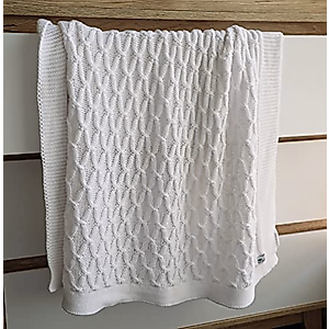 Soft Knit Baby Blanket 100% Organic Cotton GOTS Certified, Swaddle, Receiving and Stroller Blankets, White Neutral for Boy, Girl, Newborn, Infant and Toddler 40 x 30 inches