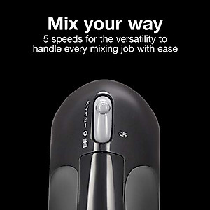 Proctor Silex Easy Mix 5-Speed Electric Hand Mixer with Bowl Rest, Compact and Lightweight, Black