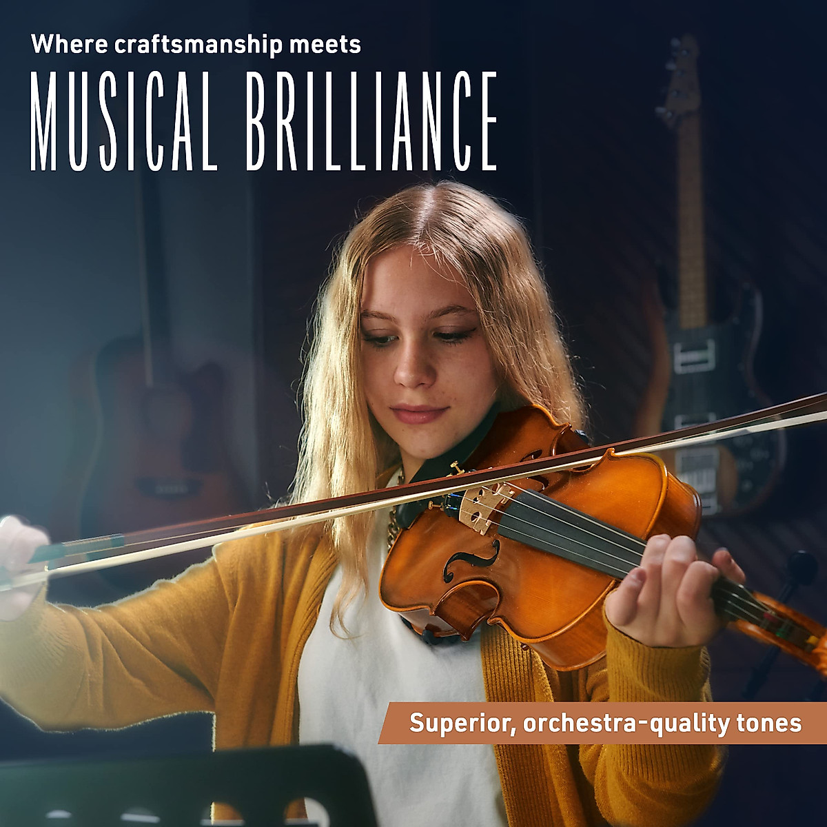 Cecilio CVN-300 Solidwood Ebony Fitted Violin with D'Addario Prelude Strings, Size 4/4 (Full Size)