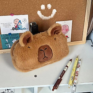 Novelty Funny Calm Down Brown Capybara Big Eyes Seagull Bird Big Mouth Green Frog Soft Stuffed Surface Fluffy Clothes Zipper Pencil Box Pencil Case Pencil Storage Holder Pouch Pen Bag -Capybara