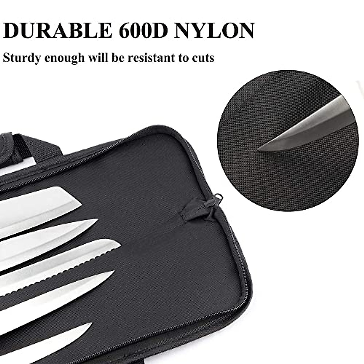 HUHAOLIANHE Professional Nylon Kitchen knife Bag (5 Pockets) Storage Carrying Pouch Red Portable Chef Knife Roll Case
