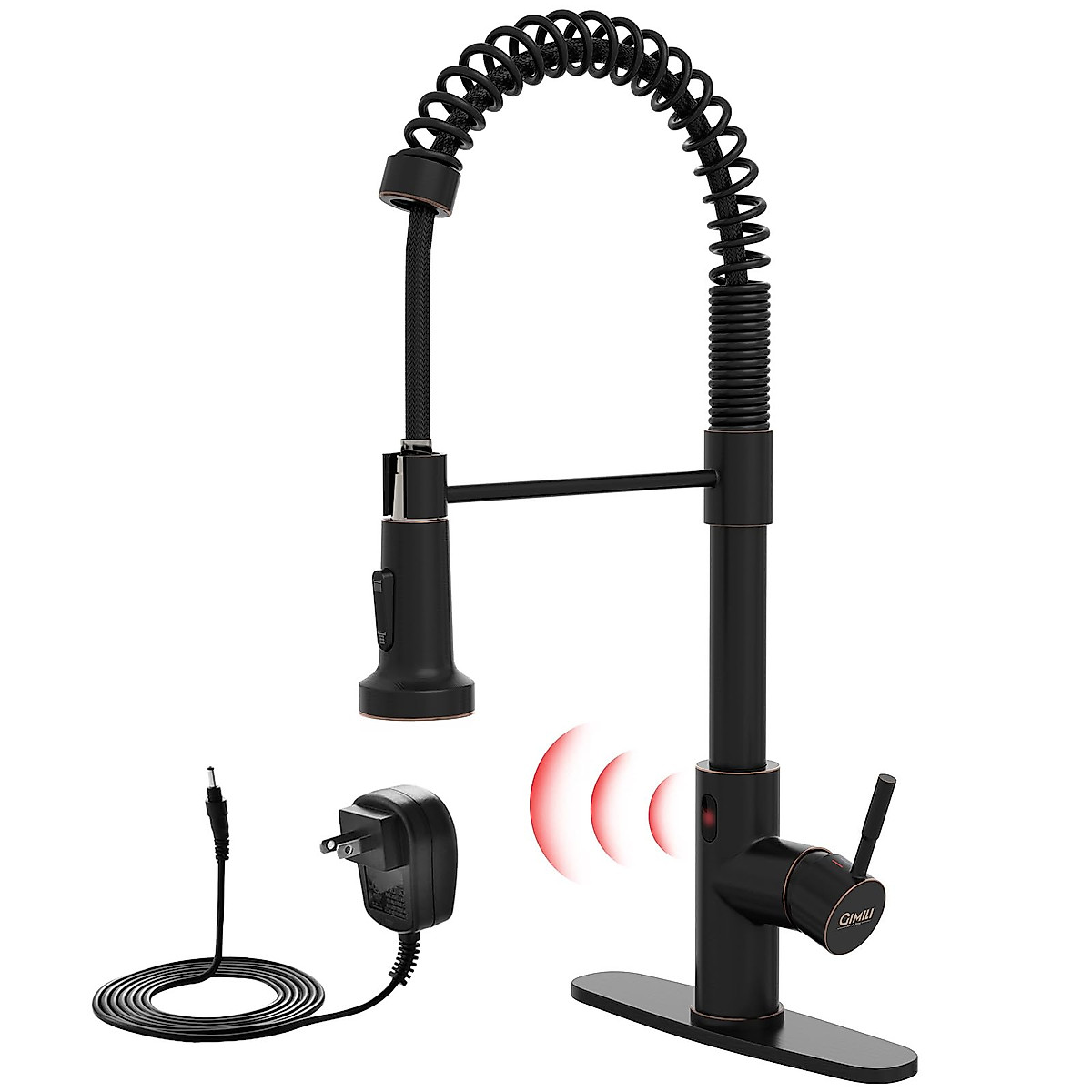 GIMILI Oil Rubbed Bronze Touchless Kitchen Faucet with AC Adapter, Motion Sensor Smart Hands Free Single Handle Kitchen Sink Faucet with Pull Down Sprayer