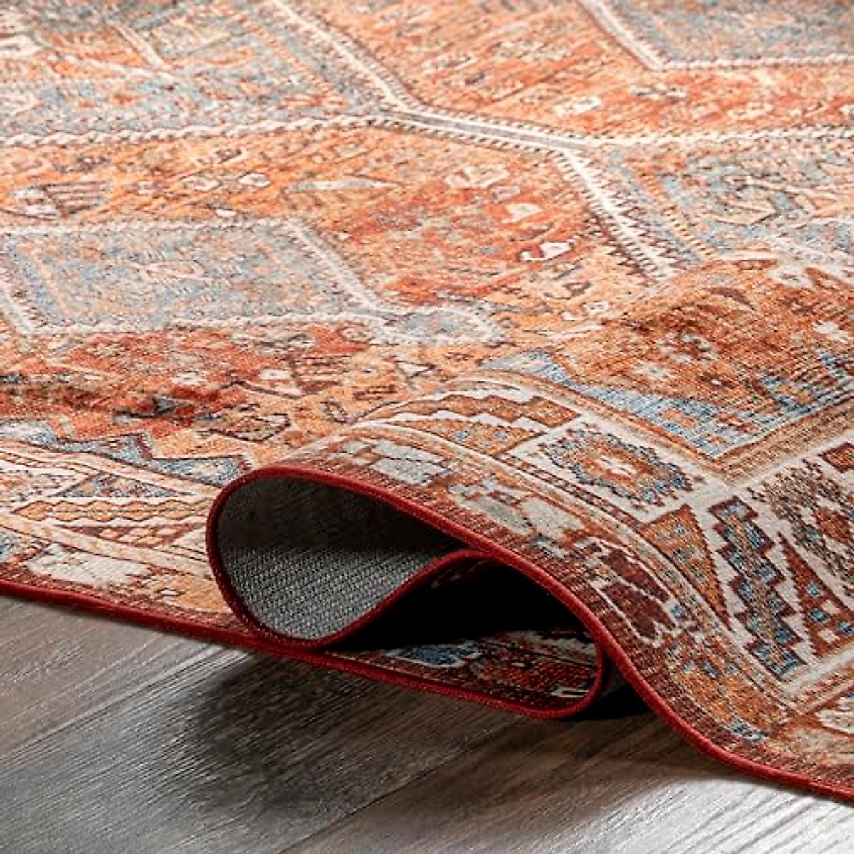 nuLOOM 5' x 8' SpinClean Machine Washable Stain-Resistant Area Rug Low Profile for Living Room, Bedroom, and Dining Room, Ashen Rust