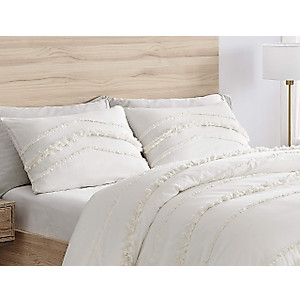 Sweet Jojo Designs Bohemian Boho Chic Ivory Macrame Tufted Tassel 3 pc. Full / Queen Size Bed Bedding Set Duvet Comforter Cover Sham Textured Minimalist Off White Cotton Fringe Farmhouse Neutral