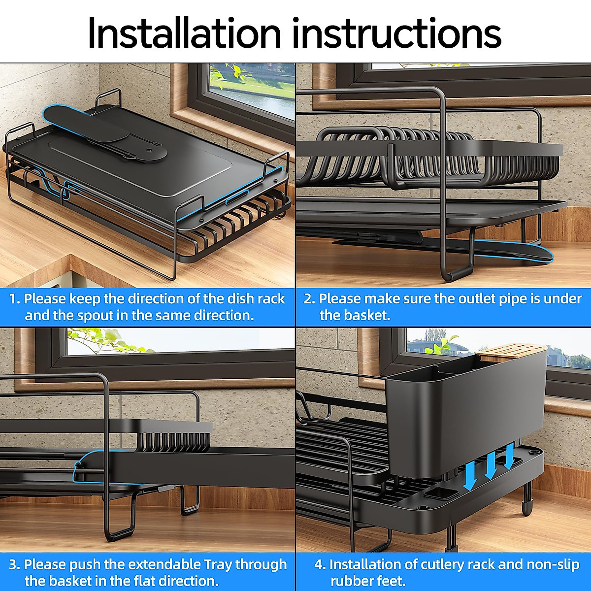PXRACK Dish Drying Rack, Expandable(19.1"-26.9") Large Capacity Dish Rack and Drainboard Set, Stainless Steel Dish Drainers with Utensil Holder for Kitchen Counter, White