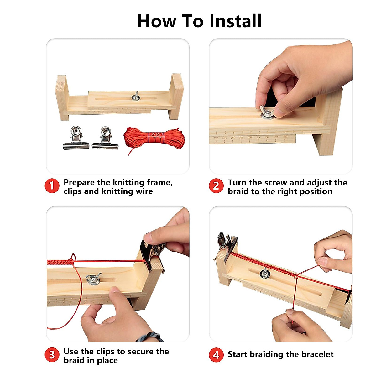 Xximuim Wooden Jig Bracelet Maker, Adjustable Paracord Jig Bracelet Maker U Shape Wooden Frame Bracelet Jig Kit DIY Wristband Rope Knot Braided Fixing Tools