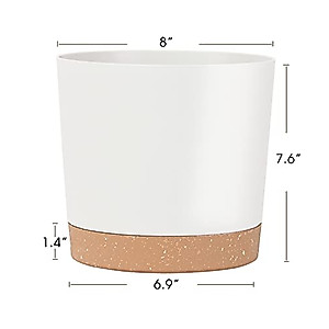 kubvici Planters for Indoor Plants, 8 Inch Plant Pots 2 Pack Flower Pots with Drainage and Saucer for Indoor Outdoor Plants, Plastic Indoor Planter Garden Pot White 8”