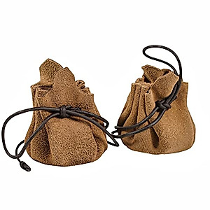 Mythrojan Suede Drawstring Pouches LARP Suede Medieval Trinket Bag Set of 2 Brown