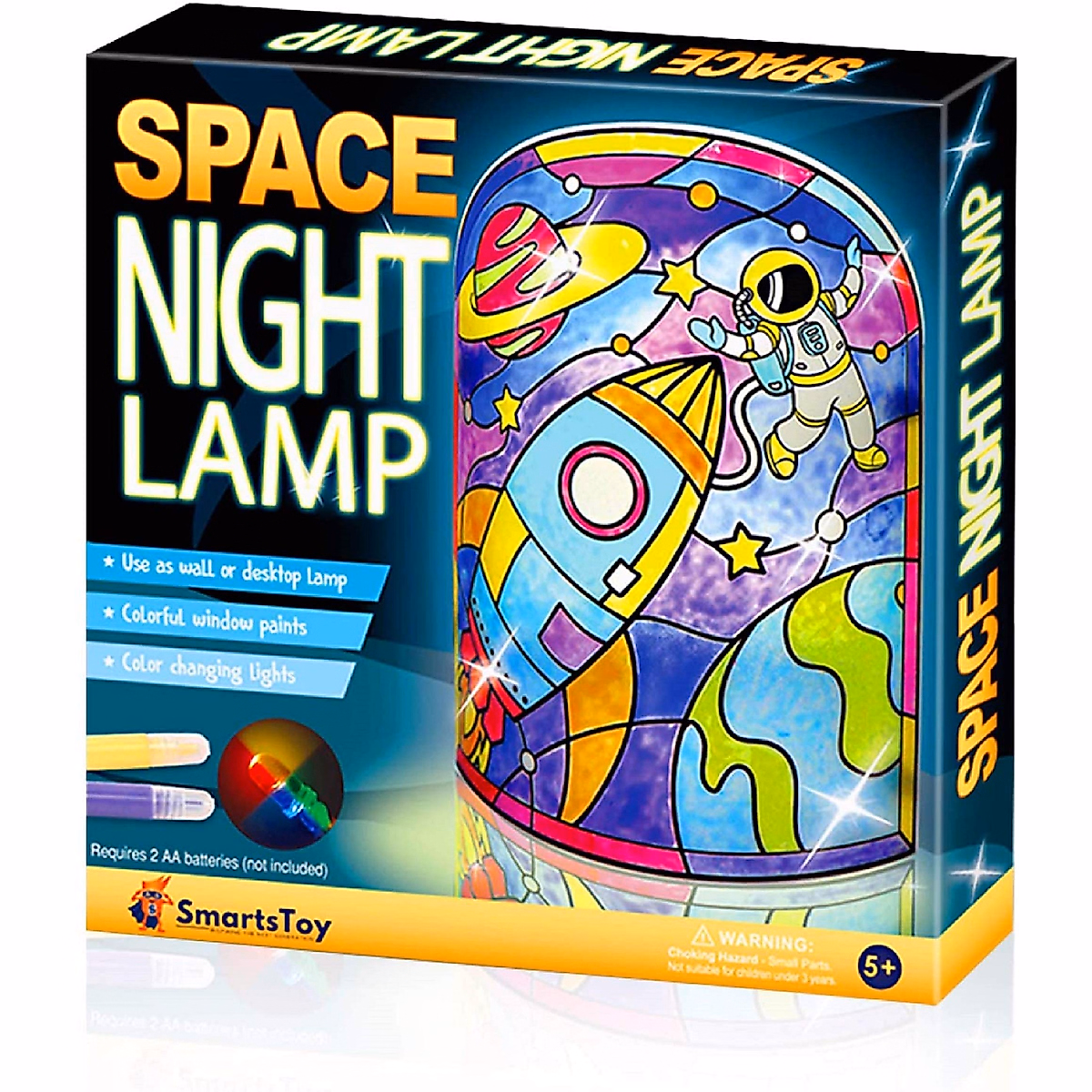 Kids NightLamp DIY Kit- Creative Arts and Crafts for Girls and Boys Ages 5 Years and up- Stained Glass lamp with Window Paint and Circuit - Best Gift Art Kits